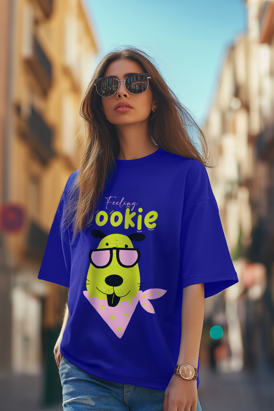 Feeling Pookie Royal Blue Oversized Graphic T-Shirt – Juneberry